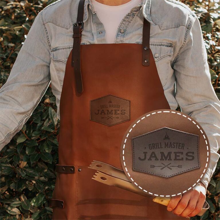 Leren BBQ schort met naam | Gepersonaliseerd